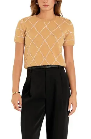 Endless Rose Diamond Pattern Short Sleeve Sweater