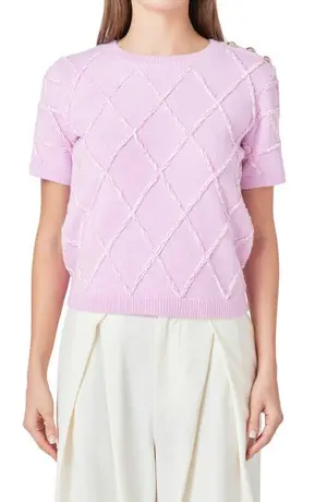 Endless Rose Diamond Pattern Short Sleeve Sweater - Lilac