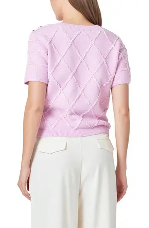 Endless Rose Diamond Pattern Short Sleeve Sweater - Lilac