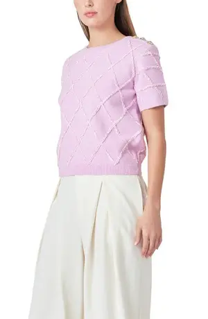 Endless Rose Diamond Pattern Short Sleeve Sweater - Lilac
