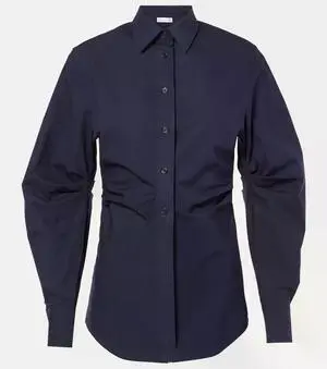 Victoria Beckham Gathered Cotton-blend Shirt - Blue