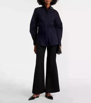 Victoria Beckham Gathered Cotton-blend Shirt - Blue