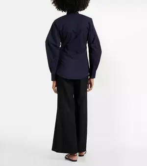 Victoria Beckham Gathered Cotton-blend Shirt - Blue