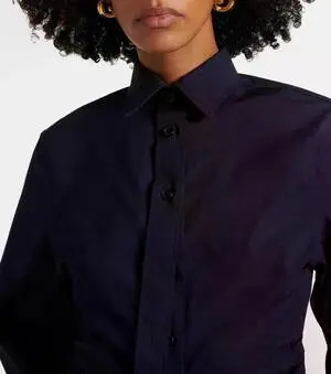 Victoria Beckham Gathered Cotton-blend Shirt - Blue
