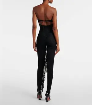 Oseree Ruffled Cutout Lace Catsuit