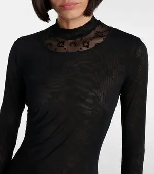 MARINE SERRE Faux Feather-trimmed Mesh Maxi Dress