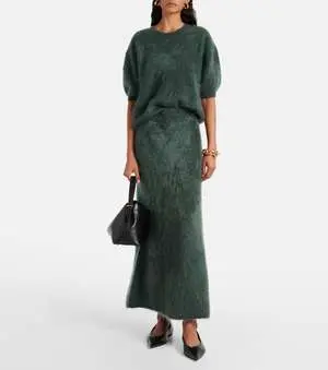 LISA YANG Asta Knitted Cashmere Midi Skirt - Green