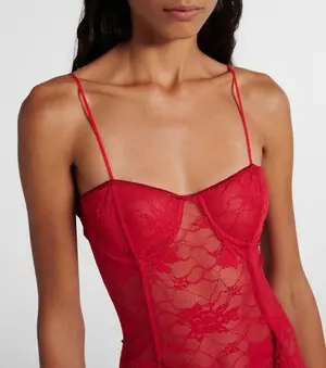 Oseree Ruffled Lace Bustier Dress