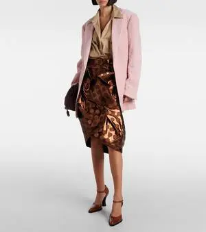 Dries Van Noten Lamé Midi Skirt - Brown