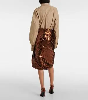 Dries Van Noten Lamé Midi Skirt - Brown