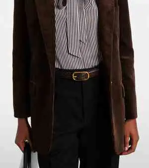 NILI LOTAN Reine Croc-effect Leather Belt - Brown