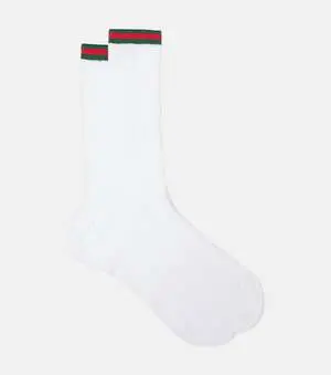 Gucci Web Ribbed-knit Cotton-blend Socks - White