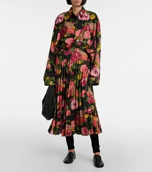 Junya Watanabe Pleated Floral Midi Skirt