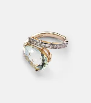 Mateo Slanted 14kt Ring With Amethyst And Diamonds - Gold
