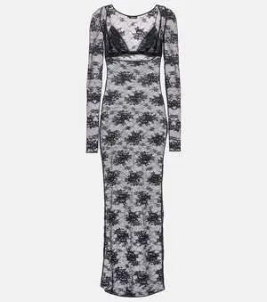 Oseree Lace Maxi Dress - Black