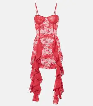 Oseree Lace Bustier Dress - Red