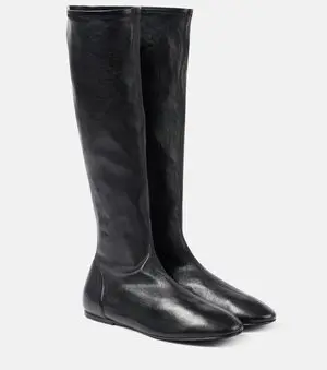 Co Knee-high Leather Boots With Side Zip - Black