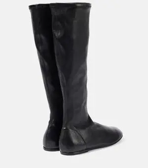 Co Knee-high Leather Boots With Side Zip - Black