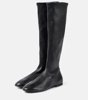 Co Knee-high Leather Boots With Side Zip - Black