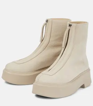 THE ROW Zipped 1 Leather Ankle Boots - Beige