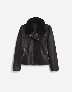 Madewell Leather Zip-front Jacket With Sherpa Collar
