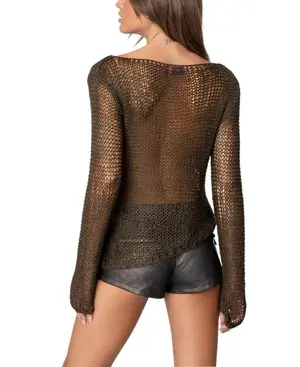 EDIKTED Asymmetric Open Knit Top