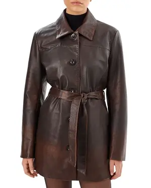 LAMARQUE Marlowe Leather Coat - Rub Off Brown