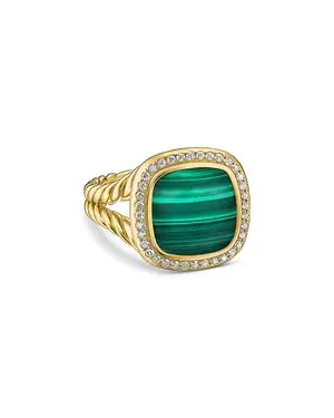 David Yurman Albion Ring With Malachite And Diamonds - Malachite/gold