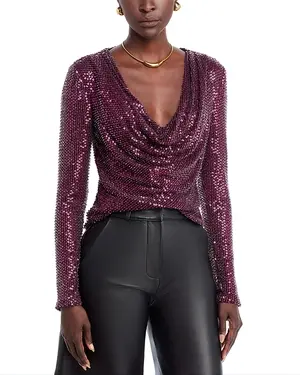 Ramy Brook Leon Beaded Cowlneck Top - Blackberry