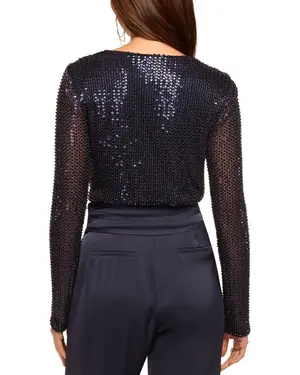 Ramy Brook Leon Beaded Cowlneck Top - Navy Beaded Mesh