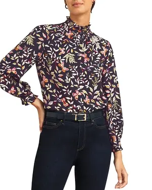 HOBBS LONDON Elspeth Ruffled Blouse - Navy Multi