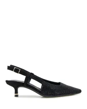 KENNETH COLE Martha Crystals Slingback Pumps - Black/black Micro