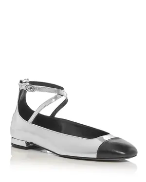 STUART WEITZMAN Eden Ankle Strap Flats - Silver/black