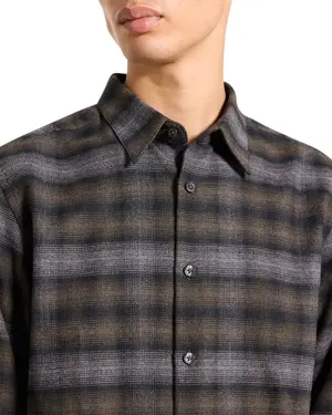 Theory Irving Button Down In Soft Plaid Cotton - Duffle Melange