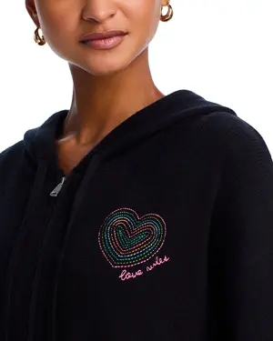 Aqua Heart Embroidered Zip Front Hoodie Exclusive