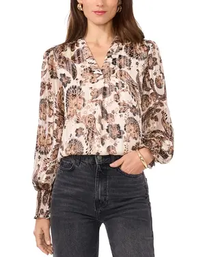 Vince Camuto Pleated Printed Blouse