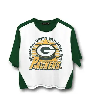 Junk Food Clothing Nfl Green Bay Packers Color Block Crop Tee - White