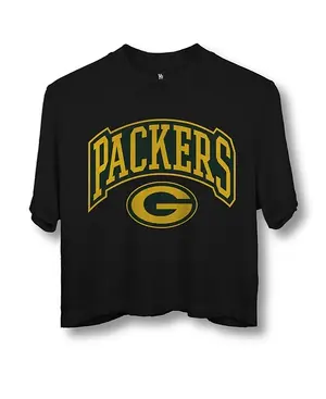 Junk Food Clothing NFL Green Bay Packers Blitz Mock Neck Crop Tee Black