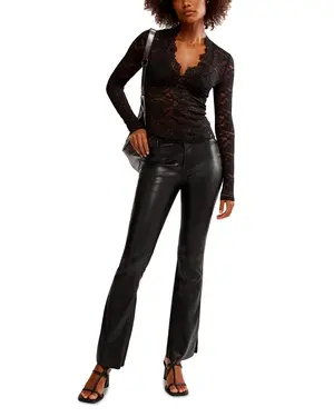 Free People Lace Long Sleeve Top - Black
