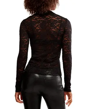 Free People Lace Long Sleeve Top - Black