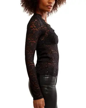 Free People Lace Long Sleeve Top - Black