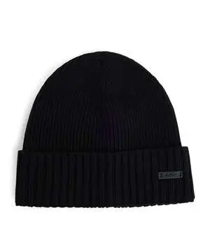 BOSS Virgin Wool Beanie With Logo - Black