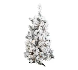 VICKERMAN Artificial 36' Prelit Flocked Alaskan Christmas Tree - One-color