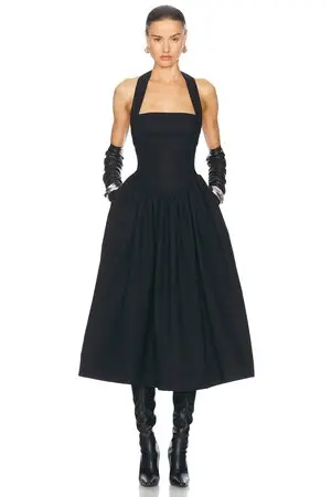 HELSA Faille Halter Midi Dress