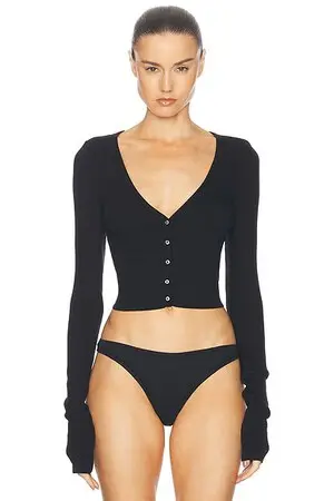 Eterne Cropped Ribbed Jersey Cardigan
