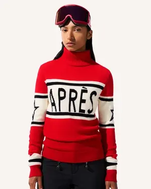 Perfect Moment Merino Wool Après Ski Intarsia Turtleneck Sweater - Red