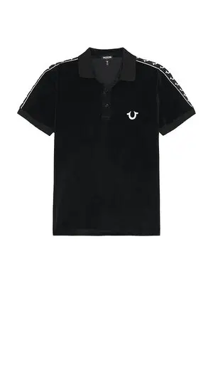 True Religion Damask Velour Polo In Black