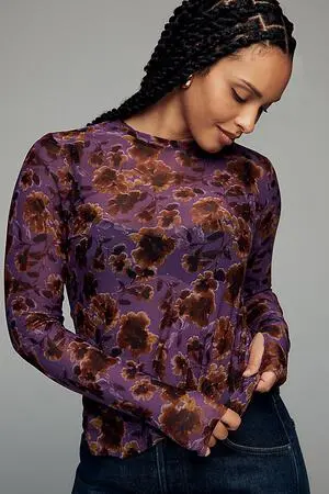 AFRM Kaylee Long-sleeve Mesh Top - Violet Haze Floral