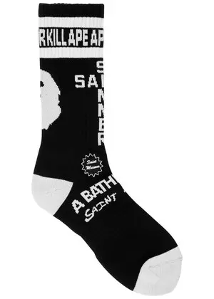 SAINT MXXXXXX X A Bathing Ape Logo Cotton-blend Socks - Black