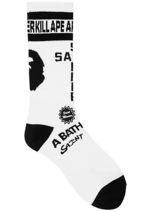 SAINT MXXXXXX X A Bathing Ape Logo Cotton-blend Socks - White